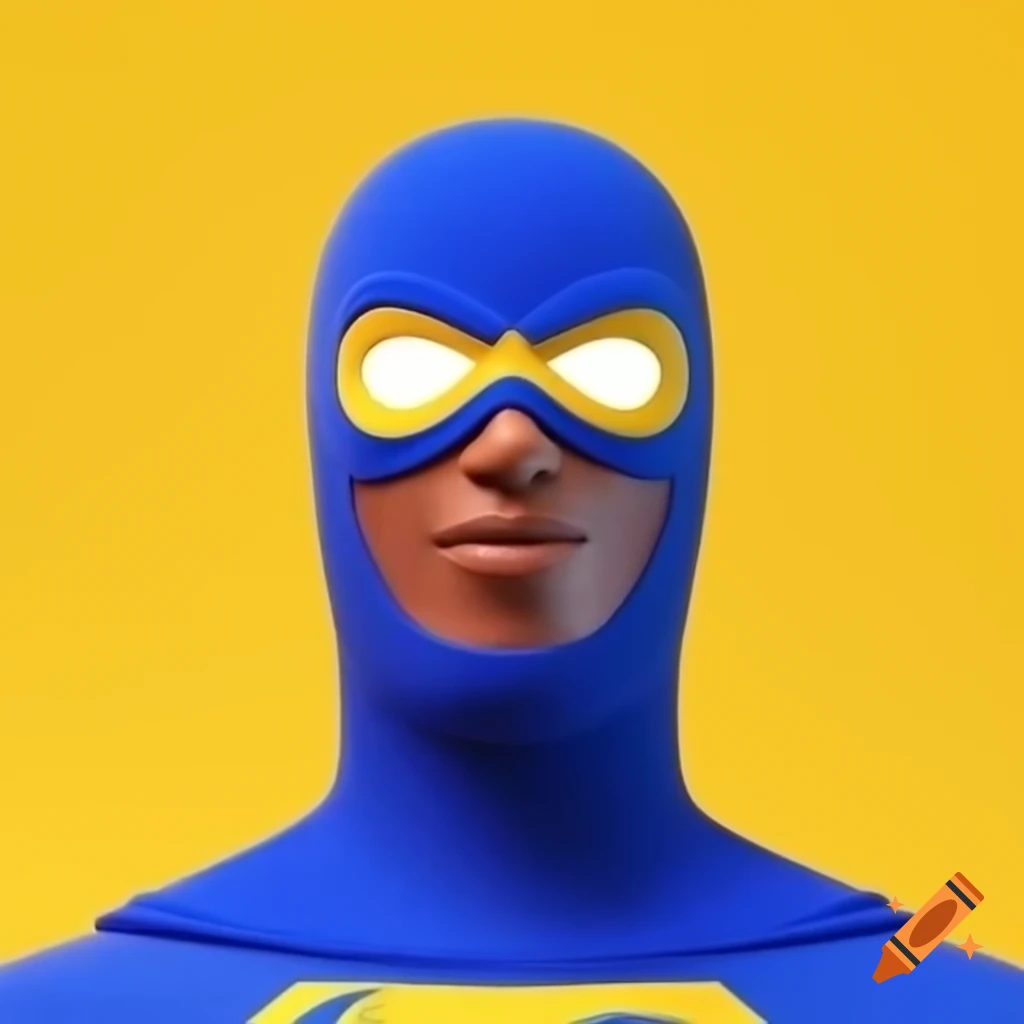 Blue and yellow superhero mask for Zapper character on Craiyon