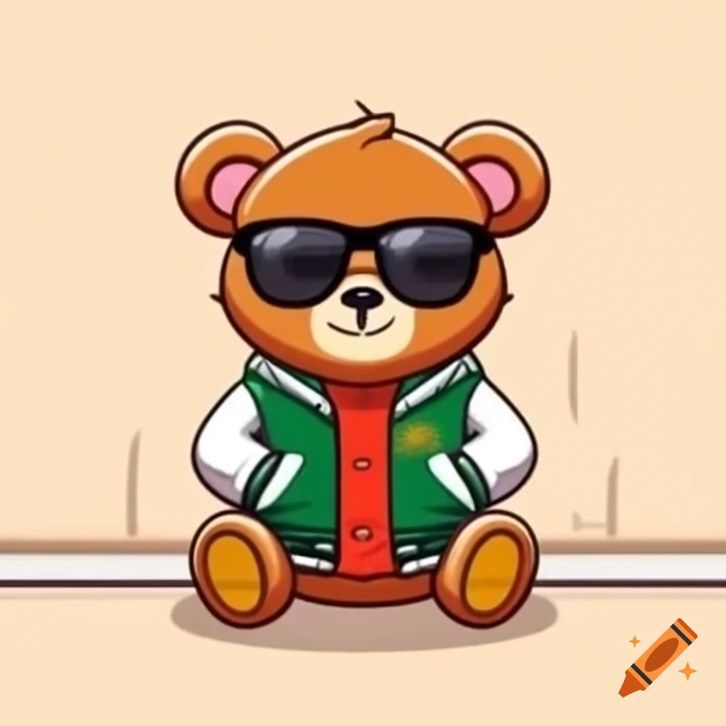 Cute line drawing of teddy bear in varsity jacket and sunglasses on Craiyon