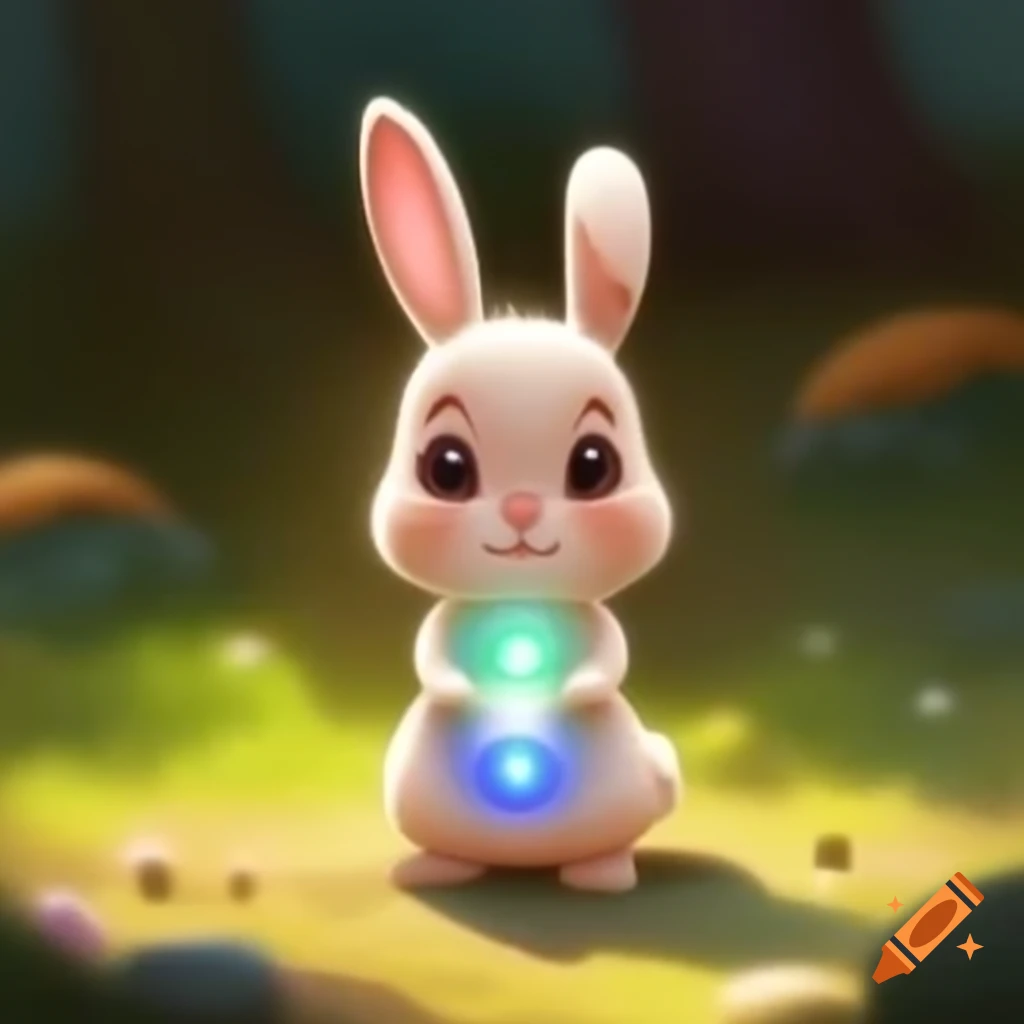 Cute rabbit illustrated with seven chakras on Craiyon