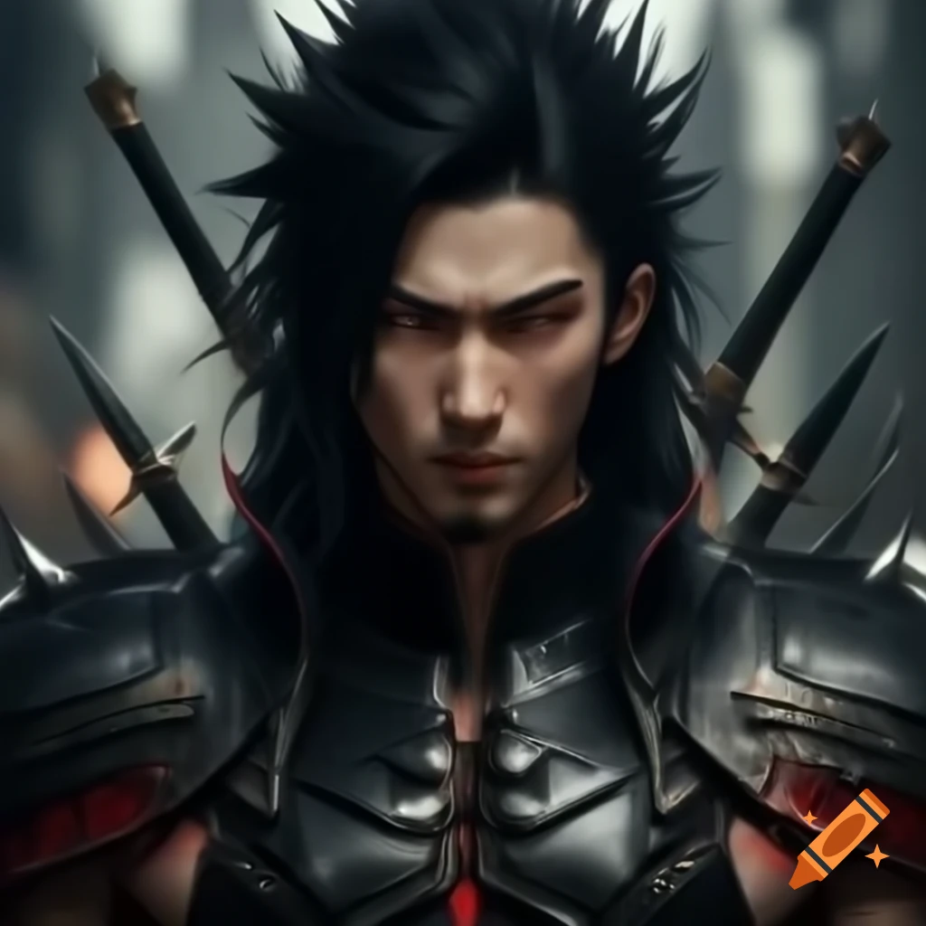 Muscular male in black spiked plate armor wielding a two-handed sword ...