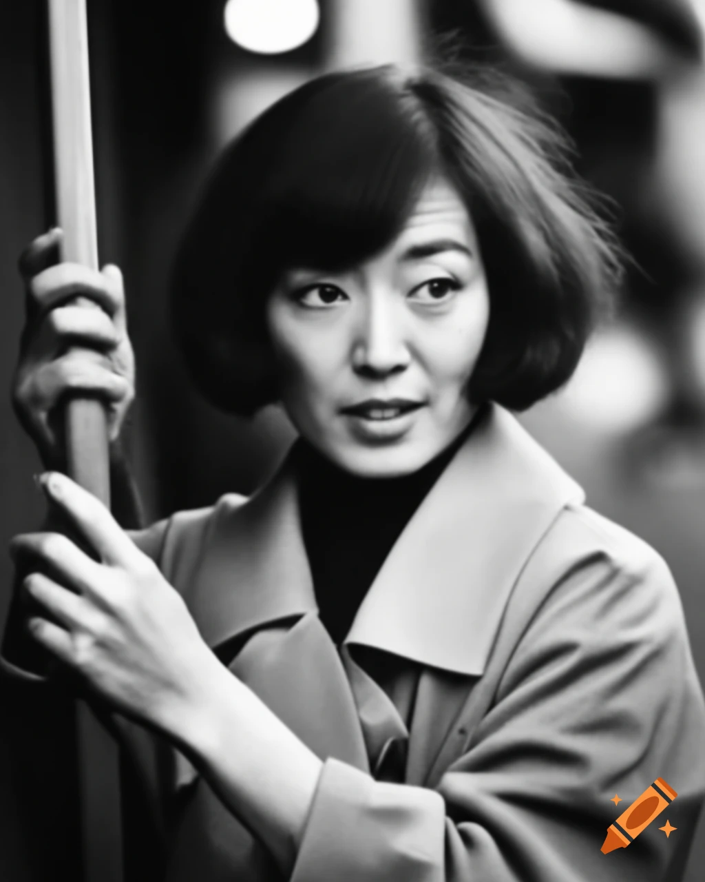 Vintage photo of smiling japanese actress in 1960 street style with ...