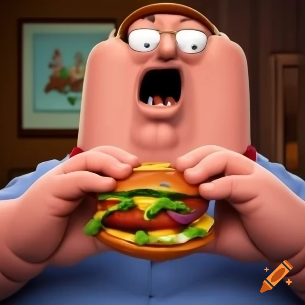 Realistic portrayal of a character resembling peter griffin enjoying a ...