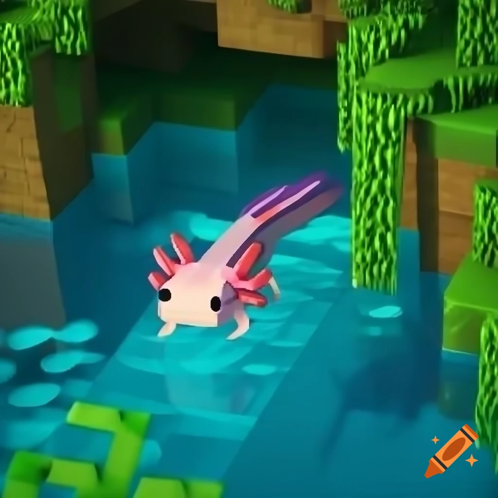 Minecraft axolotl swimming in lush cave, marker drawing on Craiyon