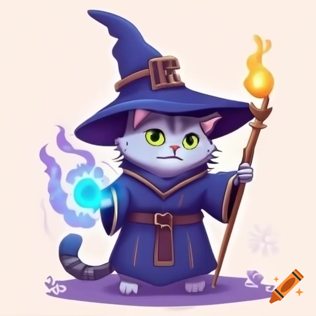 Cat dressed as a wizard casting spells on Craiyon