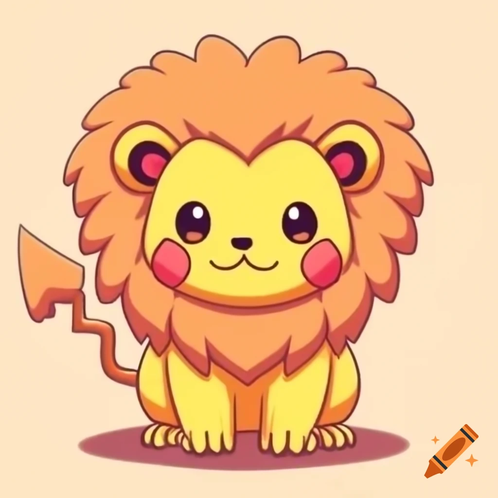 Cute lion character combined with pikachu, bright and soft design on ...
