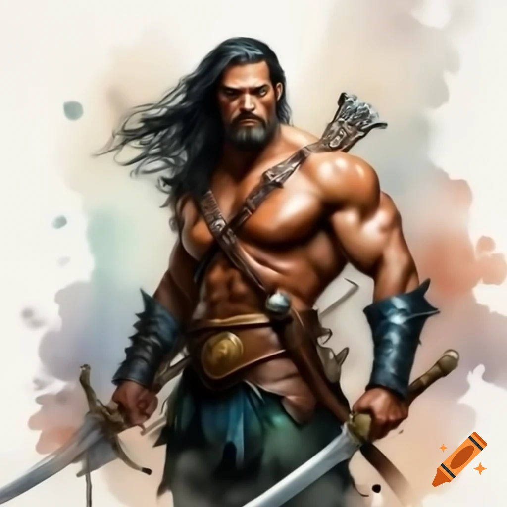 Conan the Barbarian in watercolor style inspired by Simon Beasley and Barry Windsor-Smith on Craiyon