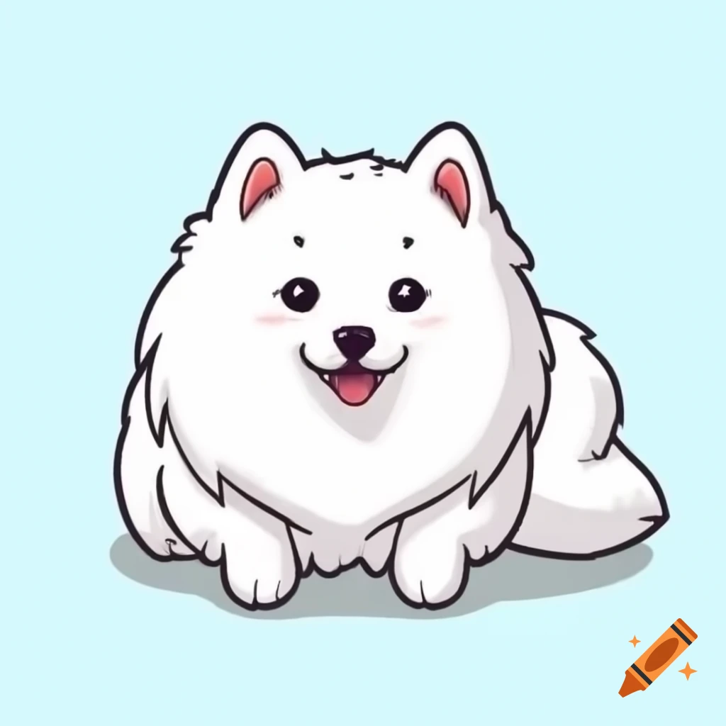 Cartoon drawing of a Samoyed dog with no background on Craiyon