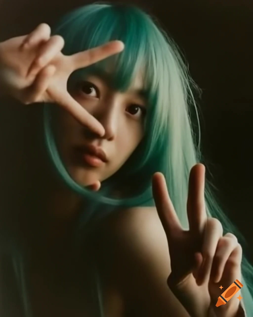 Vintage photo of actress portraying miku hatsune at comiket with peace ...