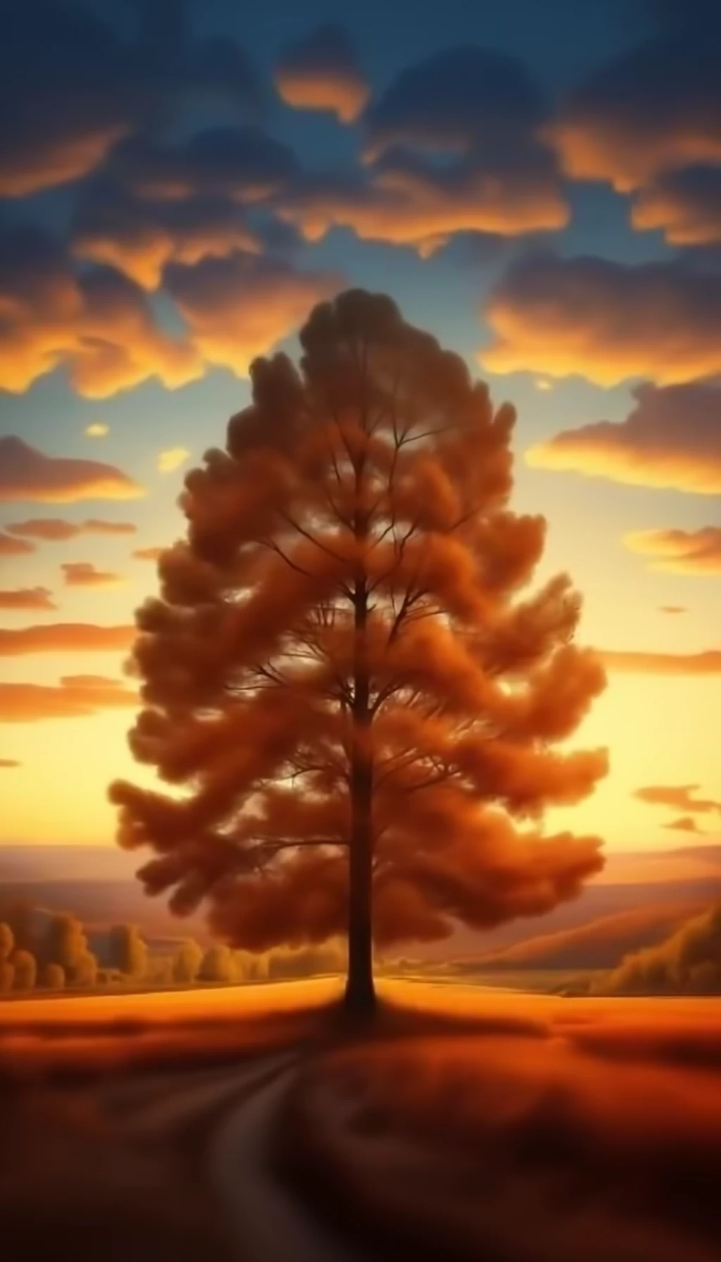 Tall tree in fall colors during sunset on Craiyon