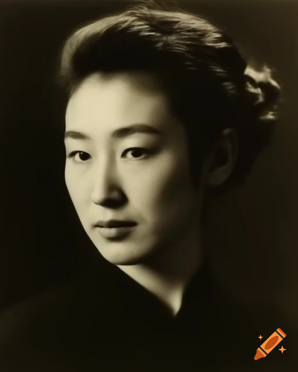 Award-winning vintage portrait of Japanese female art student with ...