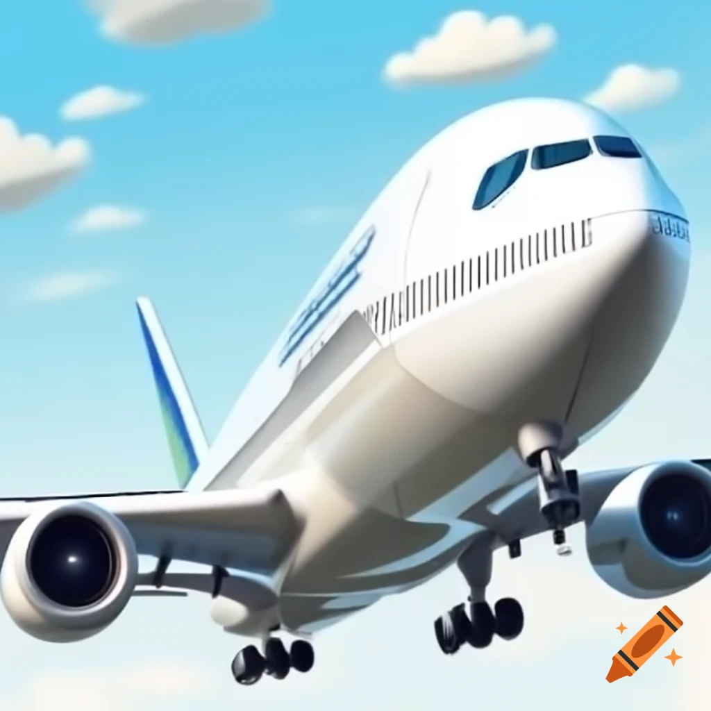 Cartoon depiction of a boeing 777 airplane on Craiyon