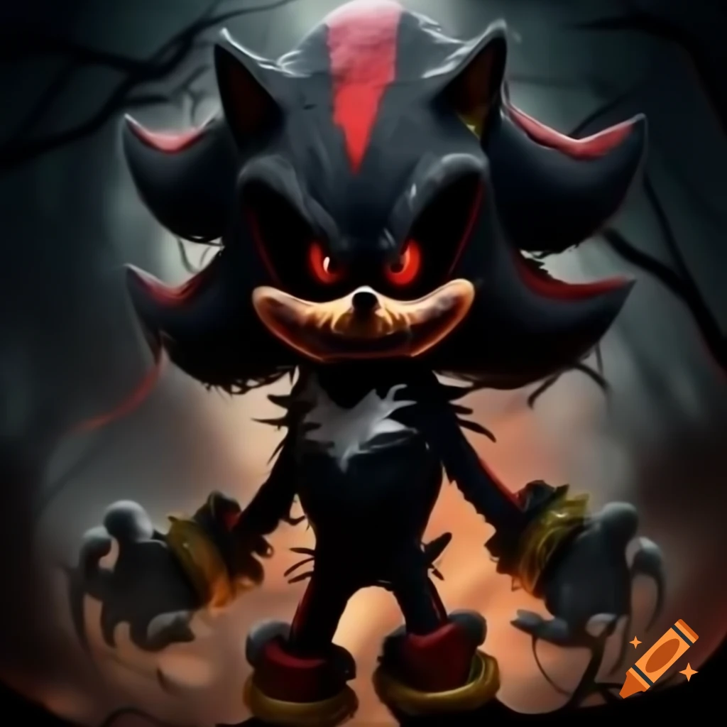 Creepy depiction of shadow the hedgehog.exe on Craiyon