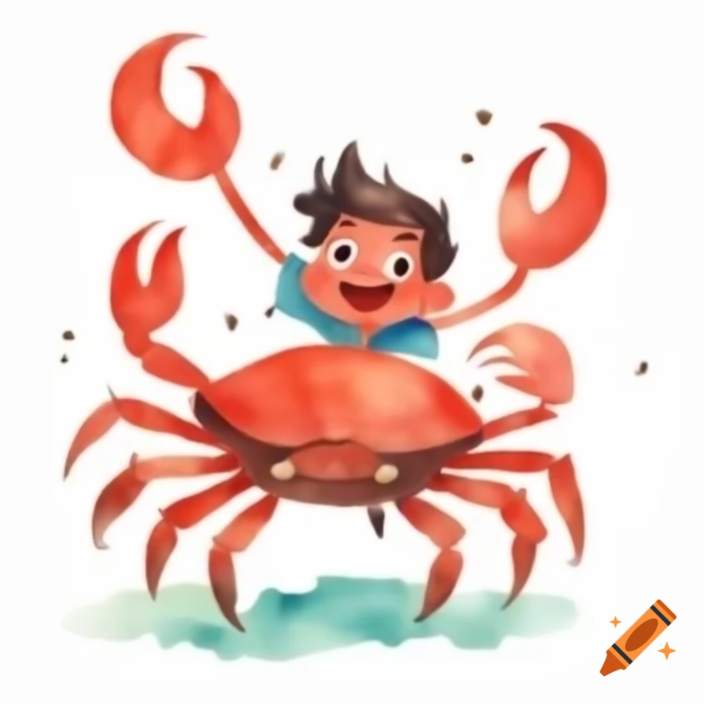 Cartoon boy dancing like a crab on white background, watercolor style ...