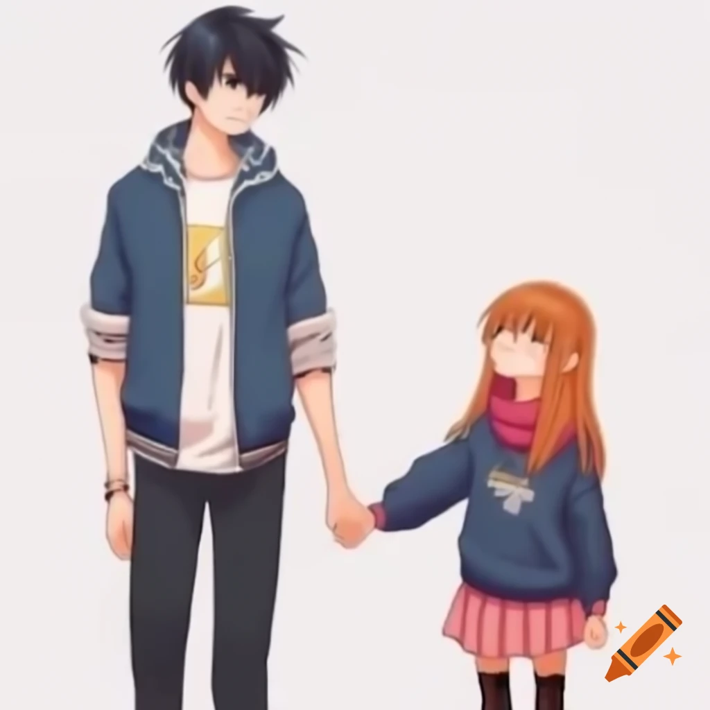 Brother and sister holding hands in anime style on Craiyon