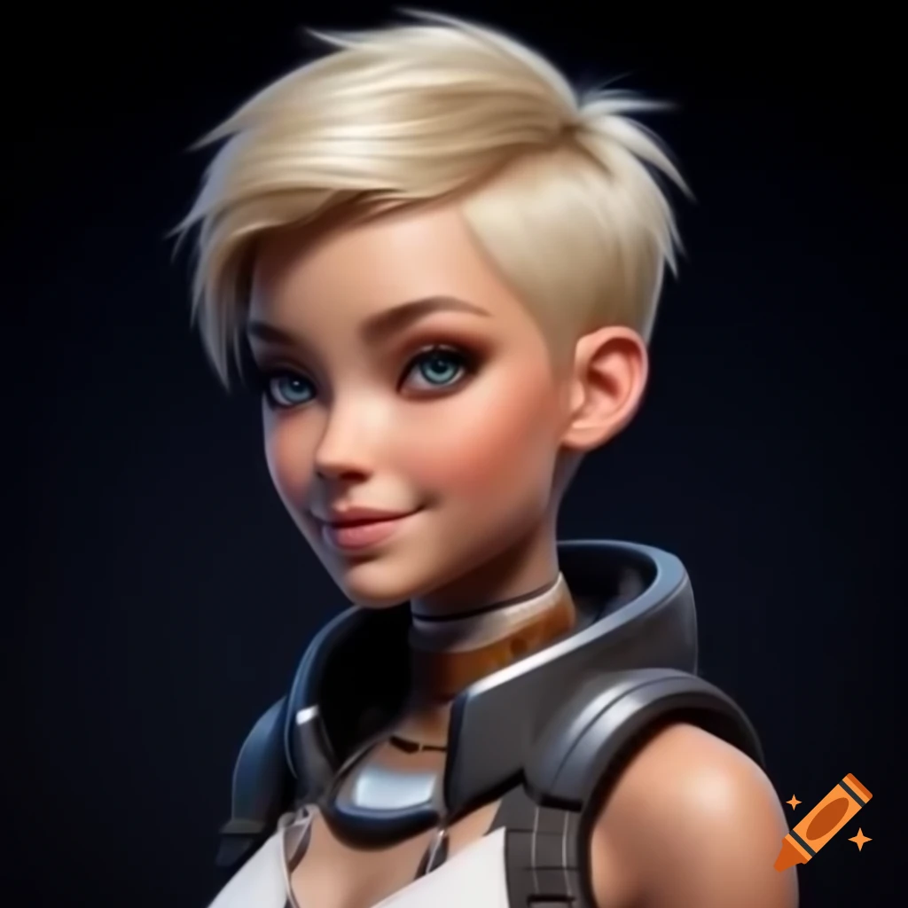 Feminine space schoolgirl with pixie cut and metallic sci-fi outfit ...