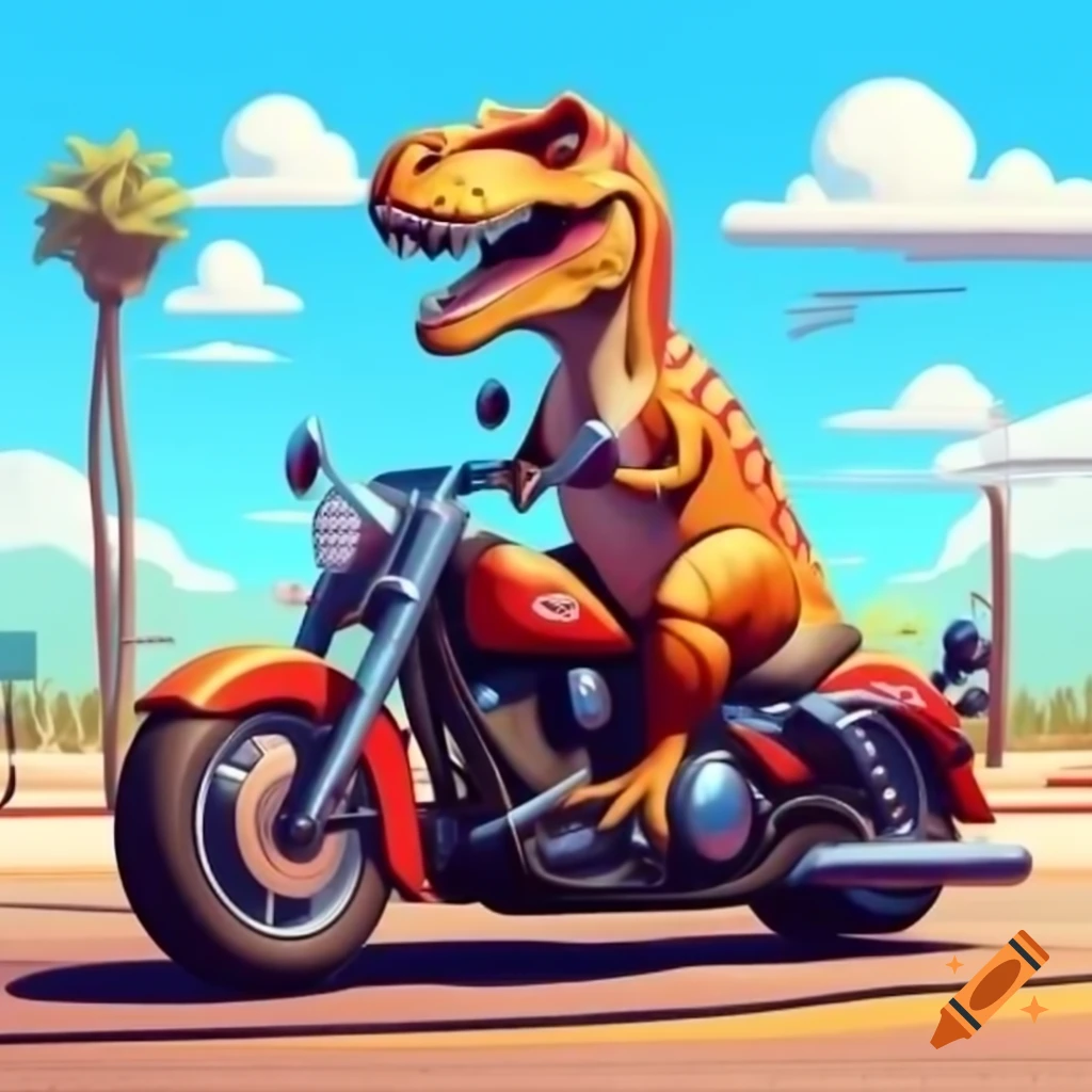 Tyrannosaurus rex on Harley Davidson cruiser motorbike on Craiyon