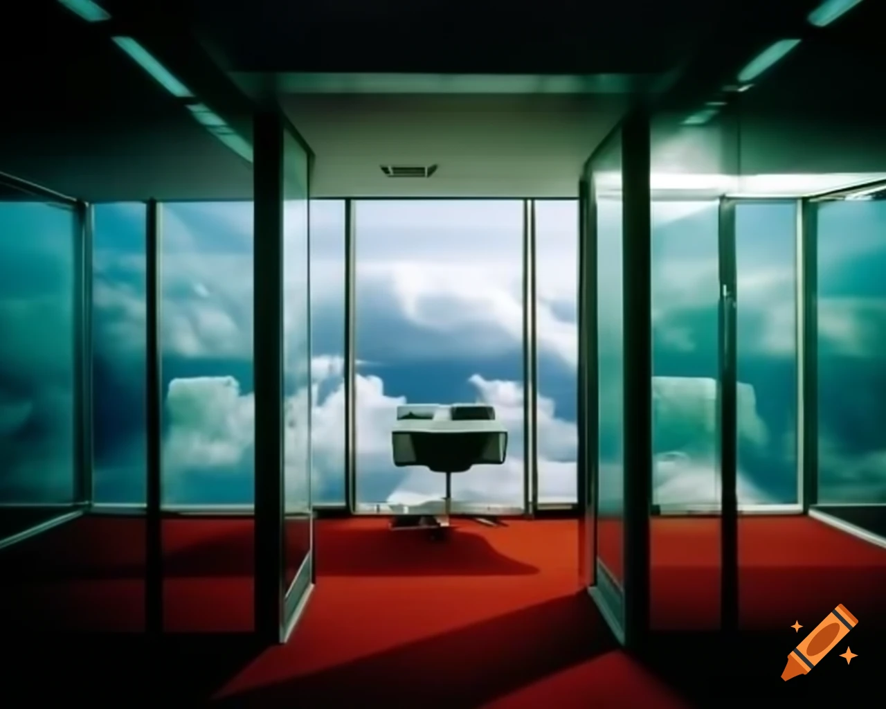 90s to early 2000s style office interior with retro carpet on Craiyon