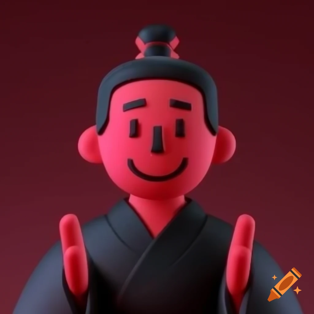 Happy samurai with microphone in black-red kimono, 3D clay icon style ...