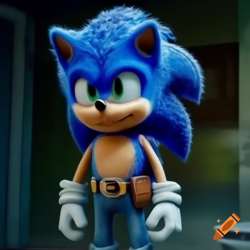 Sonic the Hedgehog in jeans with belt, detailed design on Craiyon