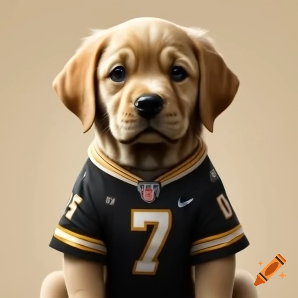 Labrador retriever puppy in black and gold football jersey, digital art ...