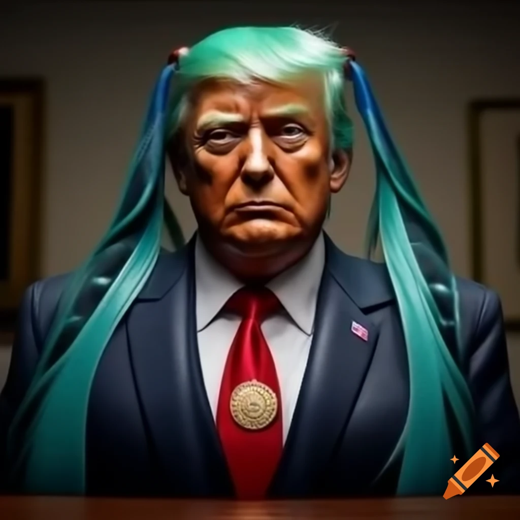 Realistic scene of donald trump awarding medal to hatsune miku on Craiyon