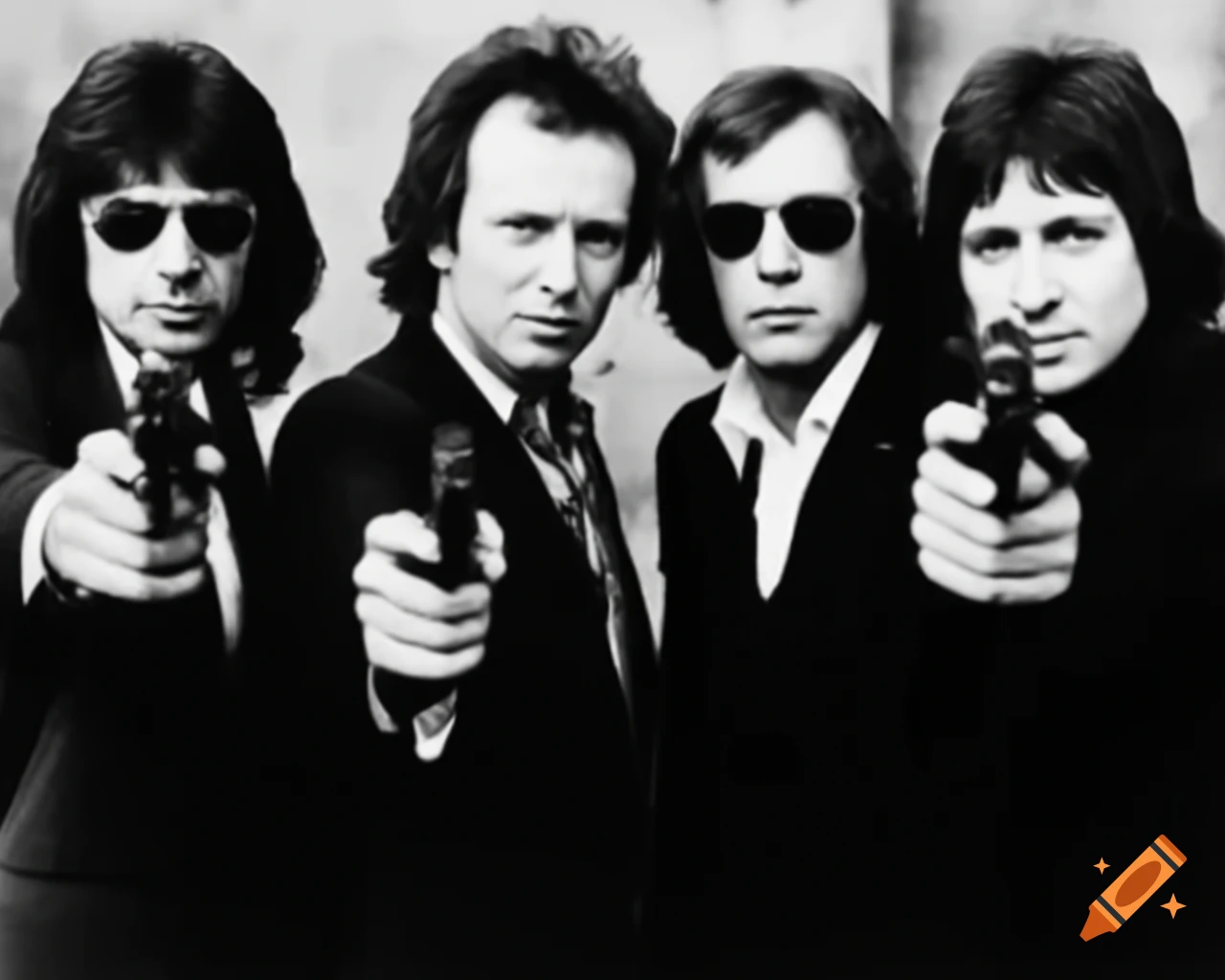 Musical duo Simon and Garfunkel with guns on Craiyon