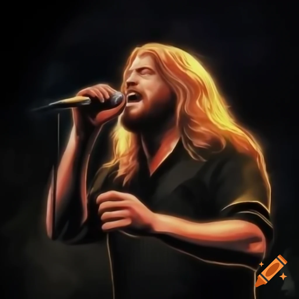 Male long-haired singer performing on stage on Craiyon