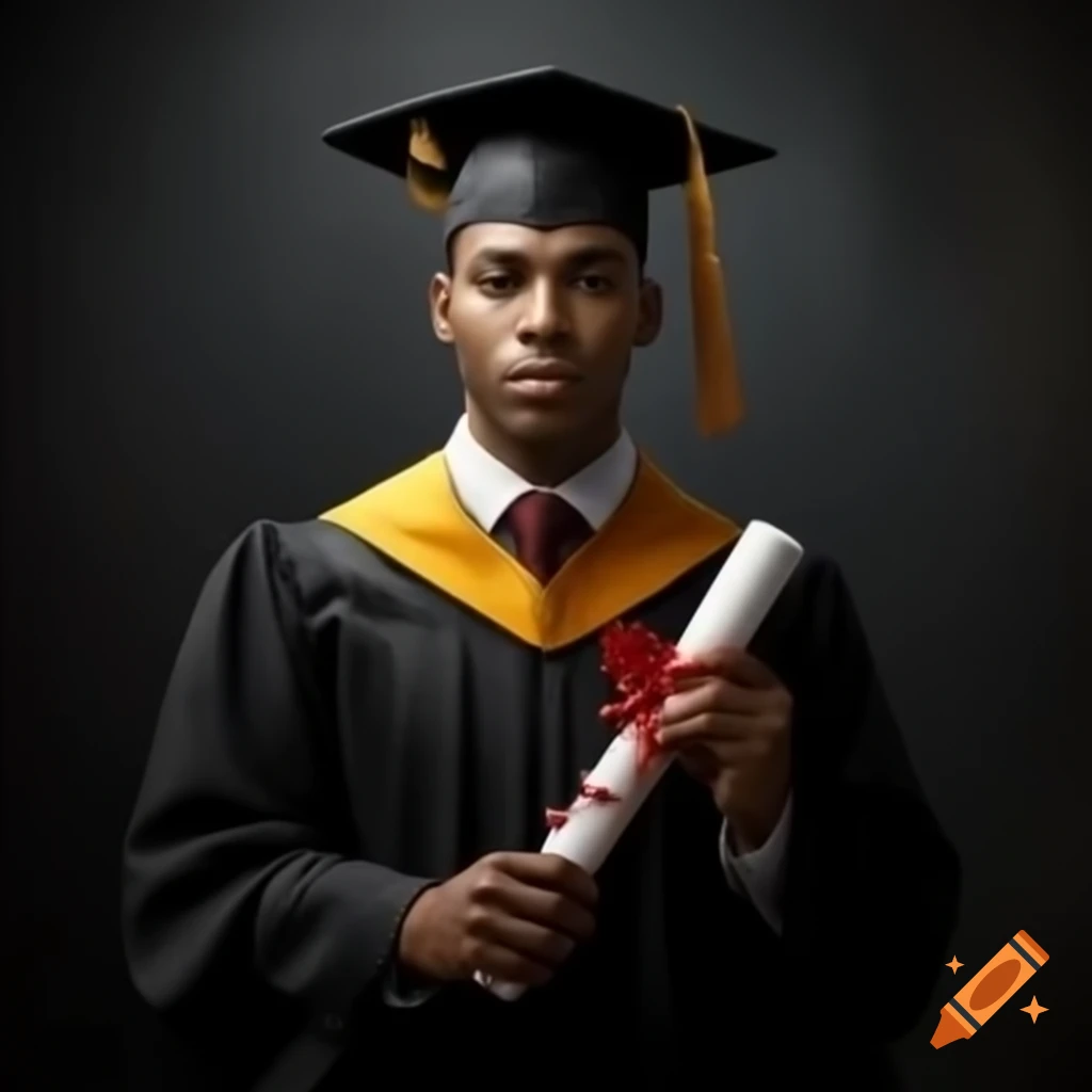 Black university graduate proudly holding degree certificate on Craiyon