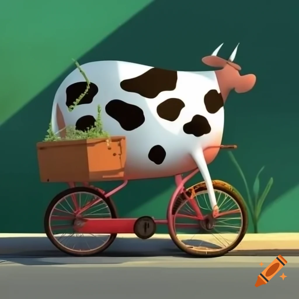 Cow riding a bicycle on Craiyon