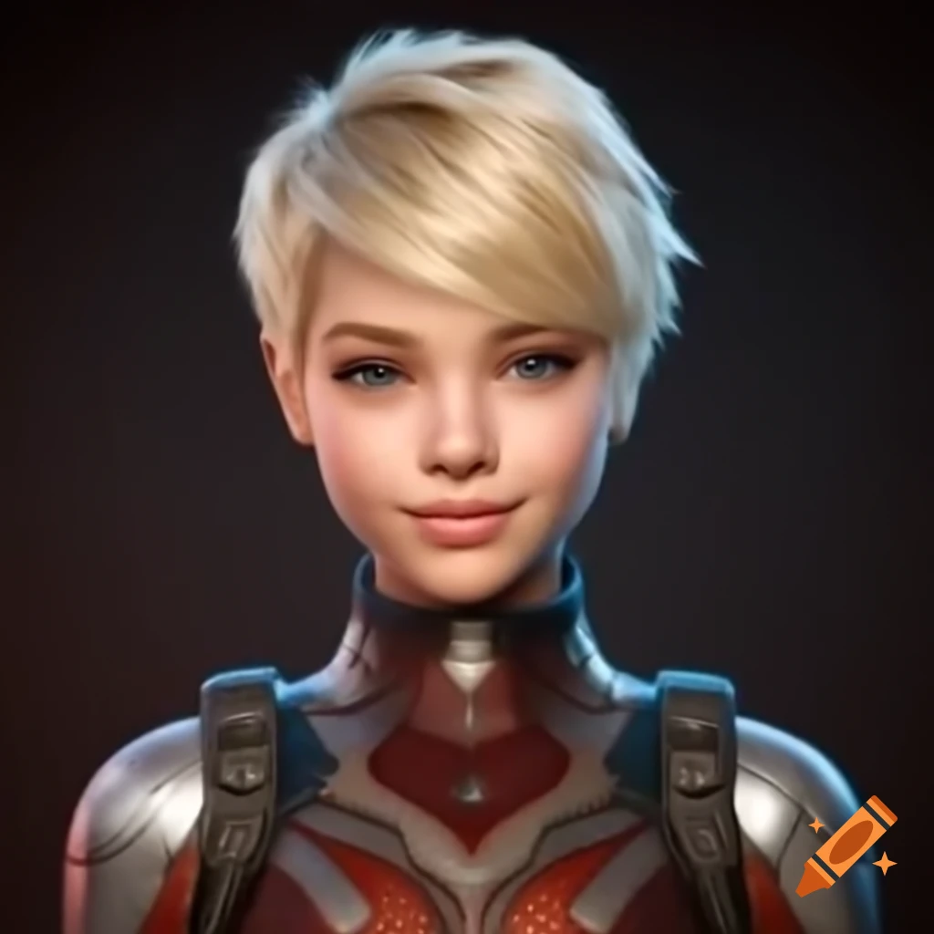 Feminine space schoolgirl with pixie cut and metallic sci-fi outfit ...
