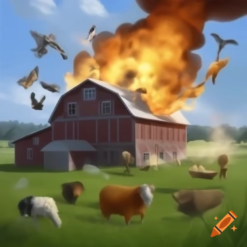 Barn with various animals rushing out on Craiyon