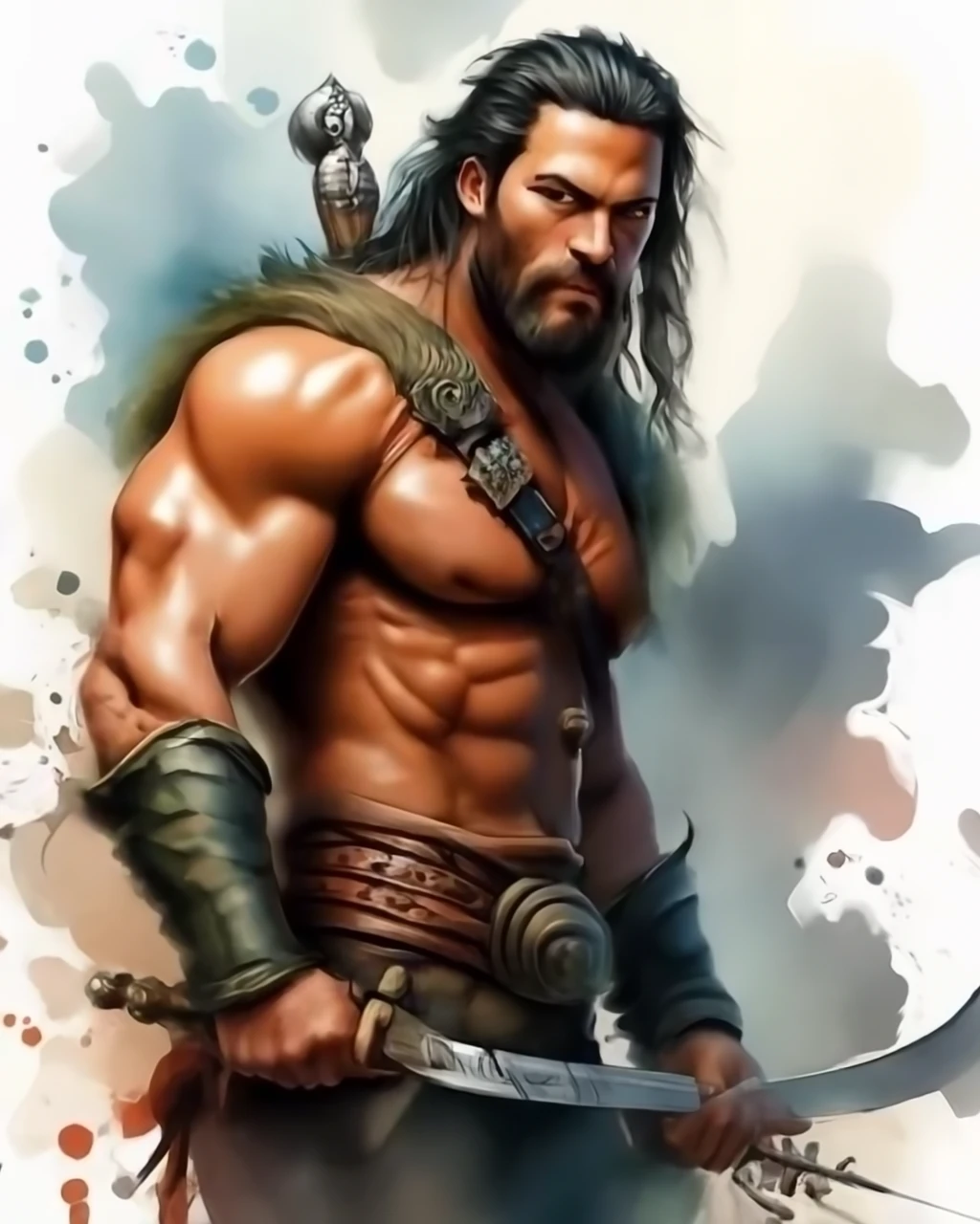 Conan the Barbarian depicted in watercolor style on Craiyon