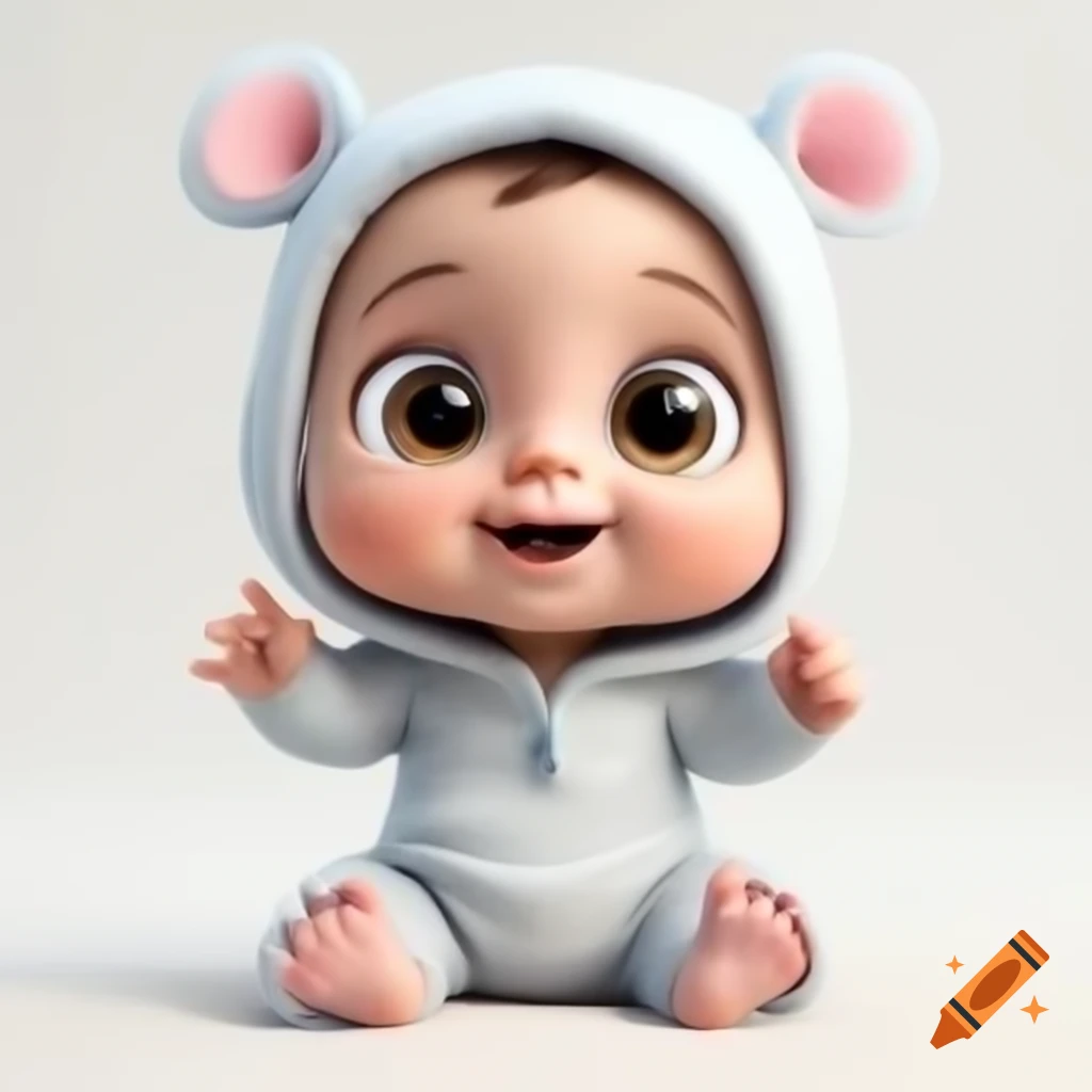 Cartoon baby wearing onesie on white background on Craiyon