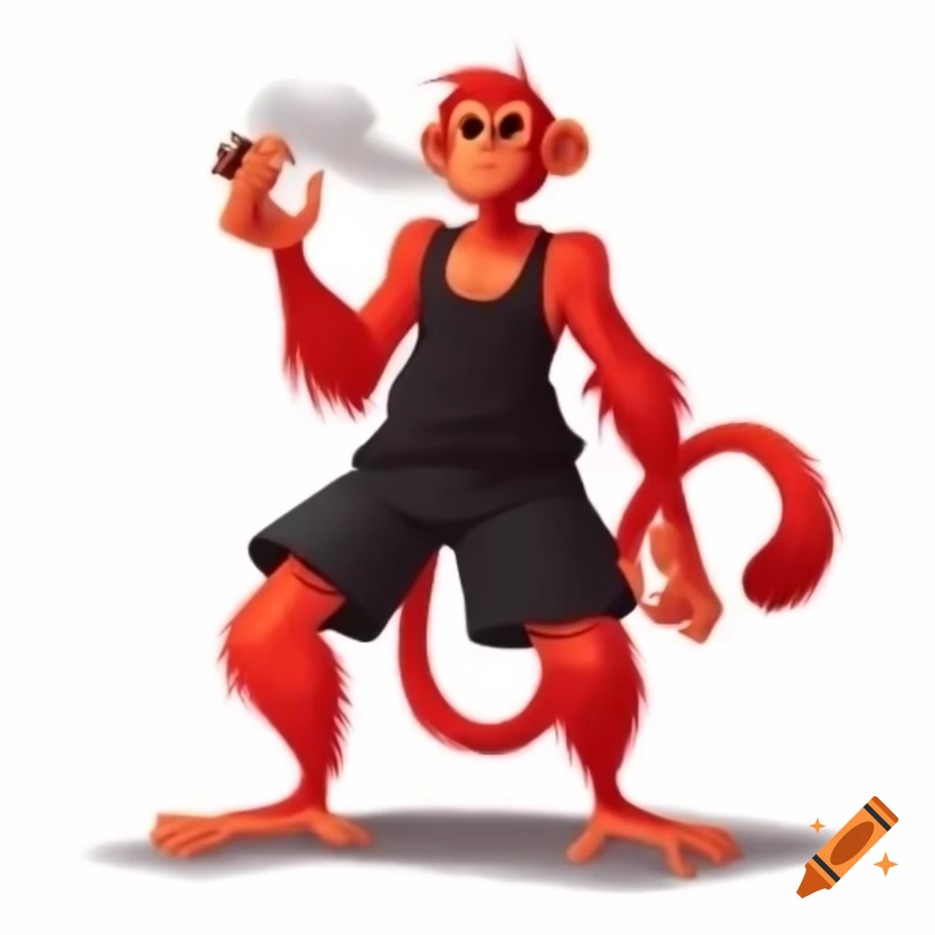 Fursona concept art of tall monkey with red fur in black shorts and ...
