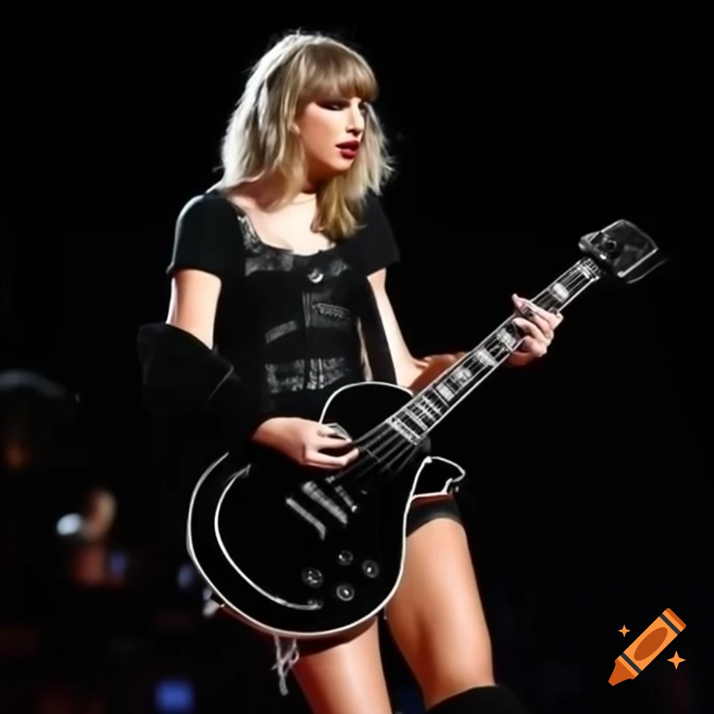 Taylor Swift performing with a heavy metal band on Craiyon