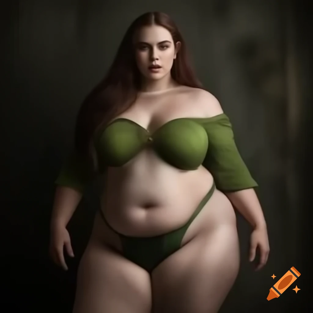 Plus size elf woman with brunette hair and dark brown eyes on Craiyon
