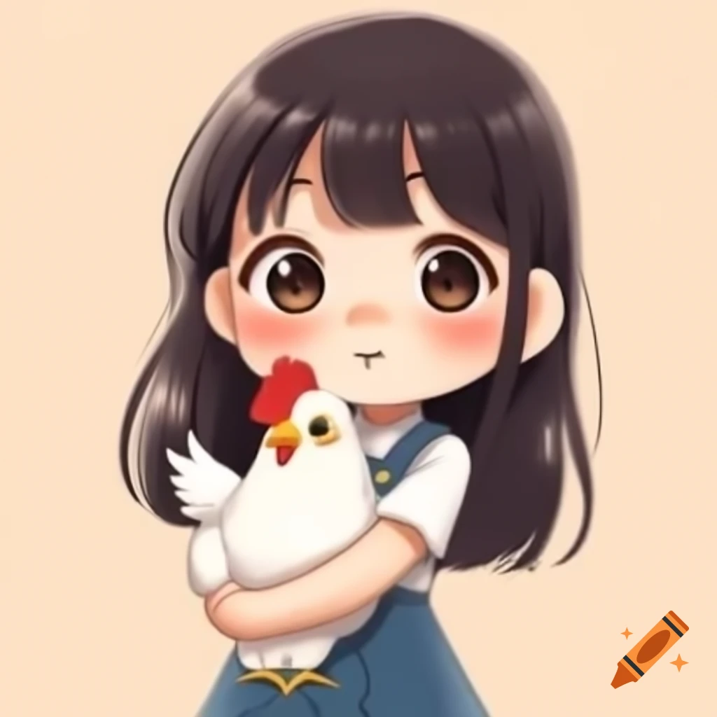 Anime chibi girl holding a chibi chicken on Craiyon