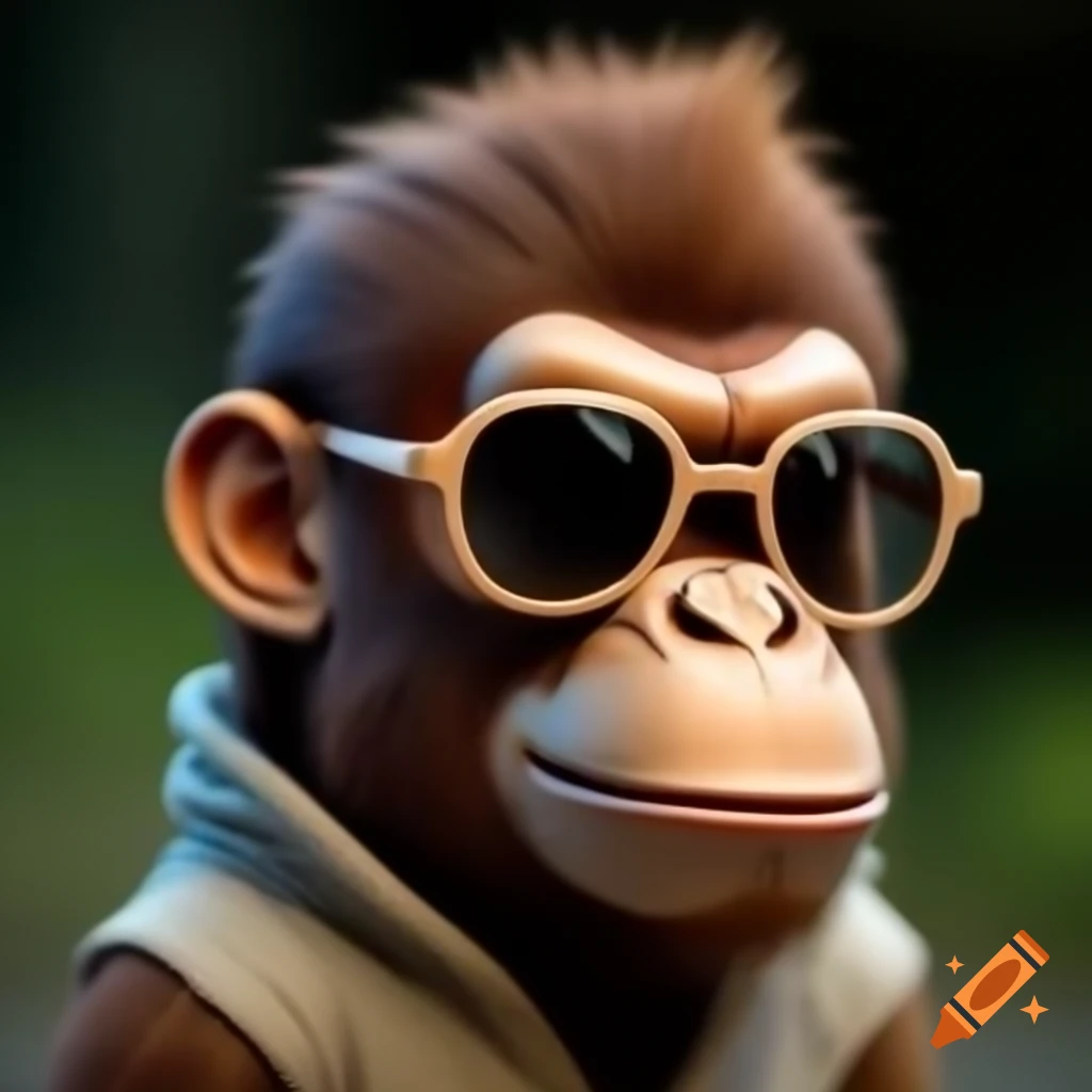 Tiny wood bark human in Donkey Kong mask and stylish sunglasses ...