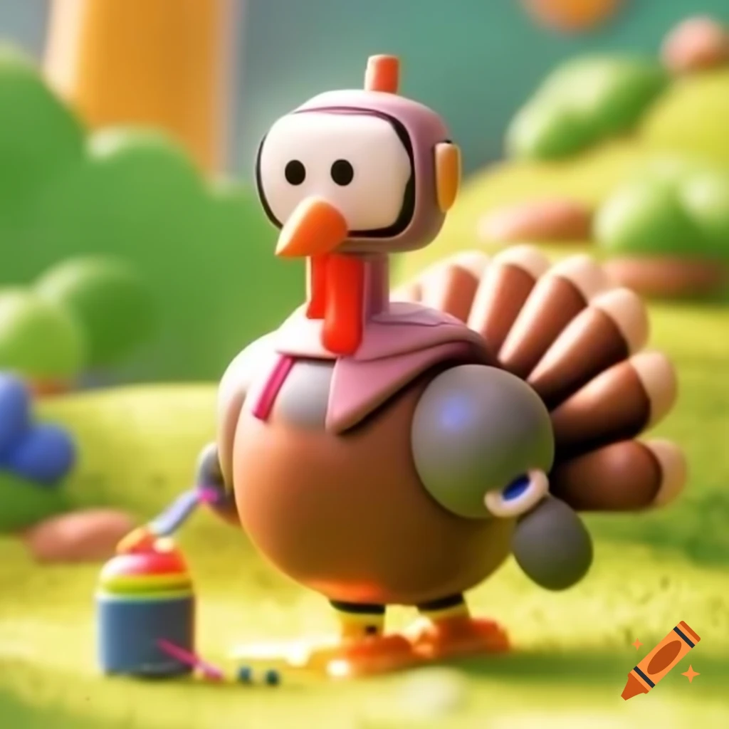 Kid-friendly robot turkey design using four colors on Craiyon