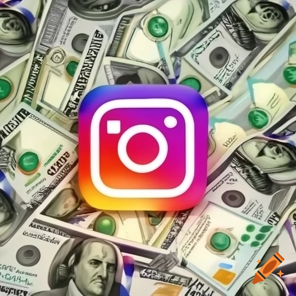 Instagram logo morphing into piles of money and various currencies on ...