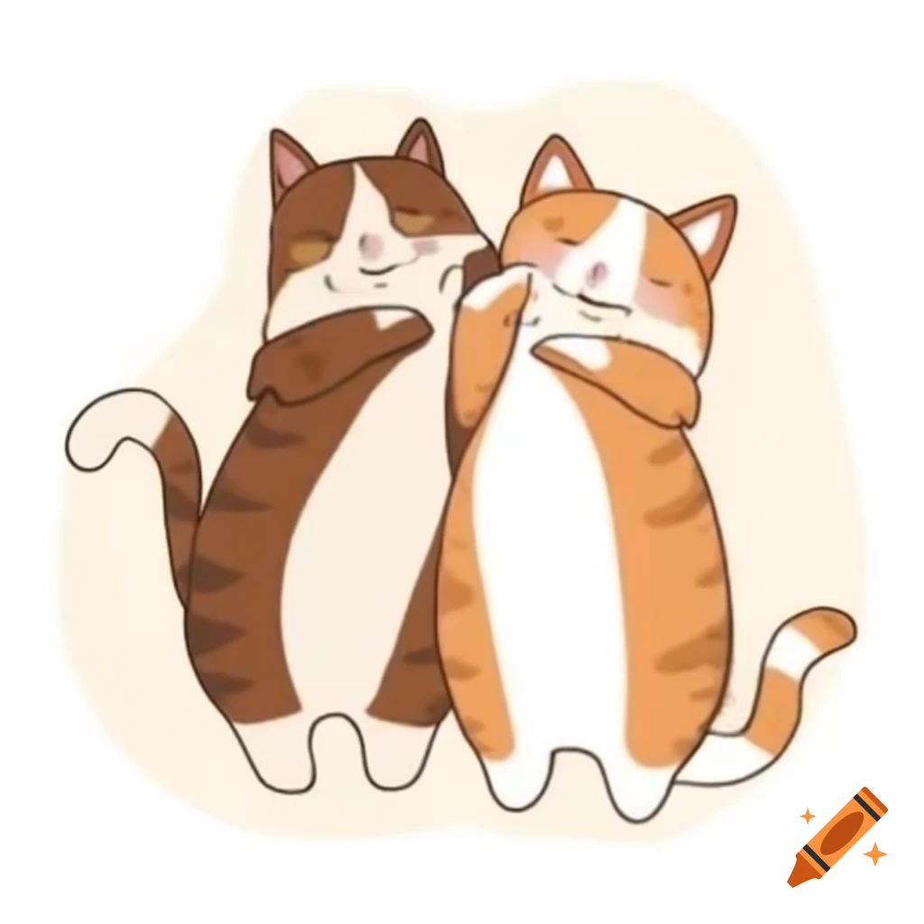 Two brown and white cats hugging and comforting each other on Craiyon