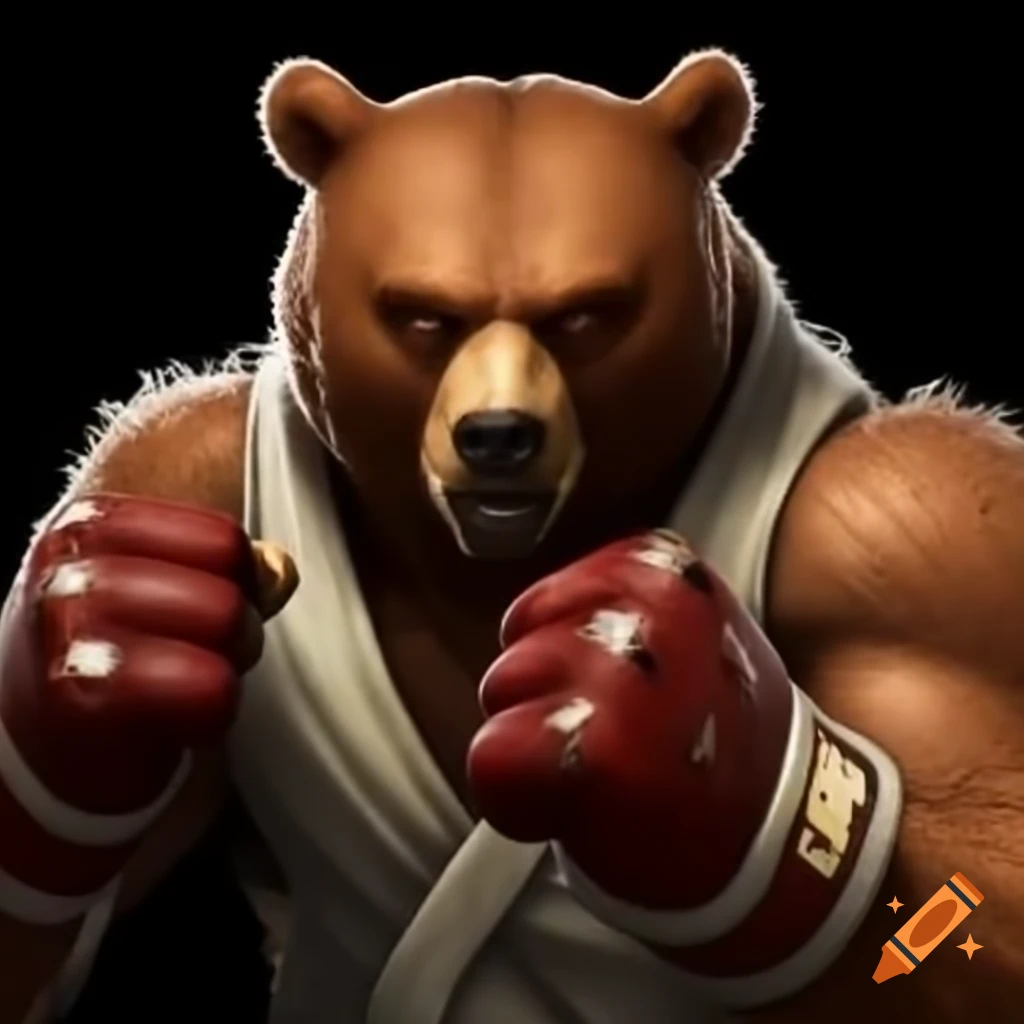 Ken from Street Fighter portrayed as a bear on Craiyon
