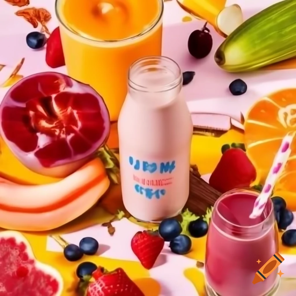Fresh N' Fit logo featuring smoothie with fruits and vegetables on Craiyon