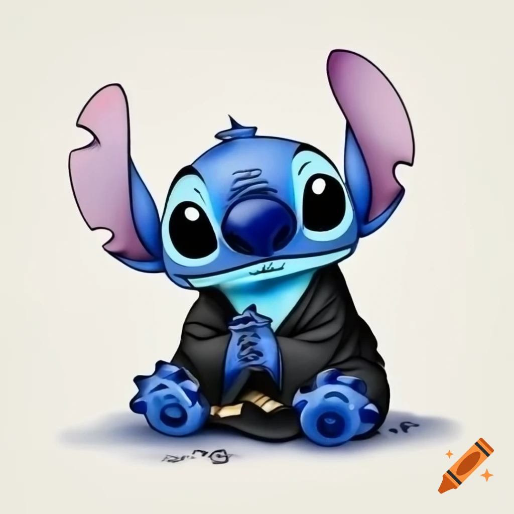 Stitch from lilo and stitch wearing a black kimono in a prayer pose on ...