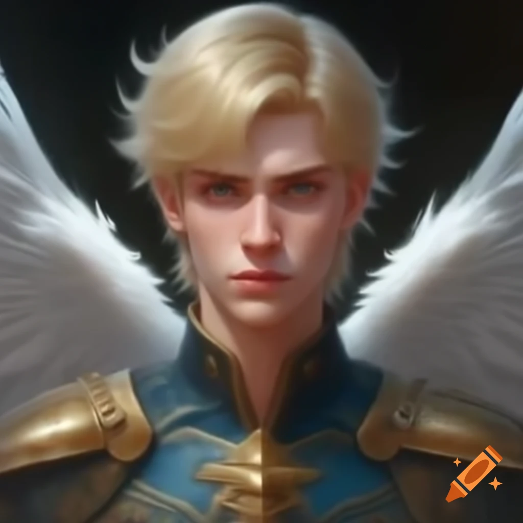 Male blond angel in serene pose on Craiyon