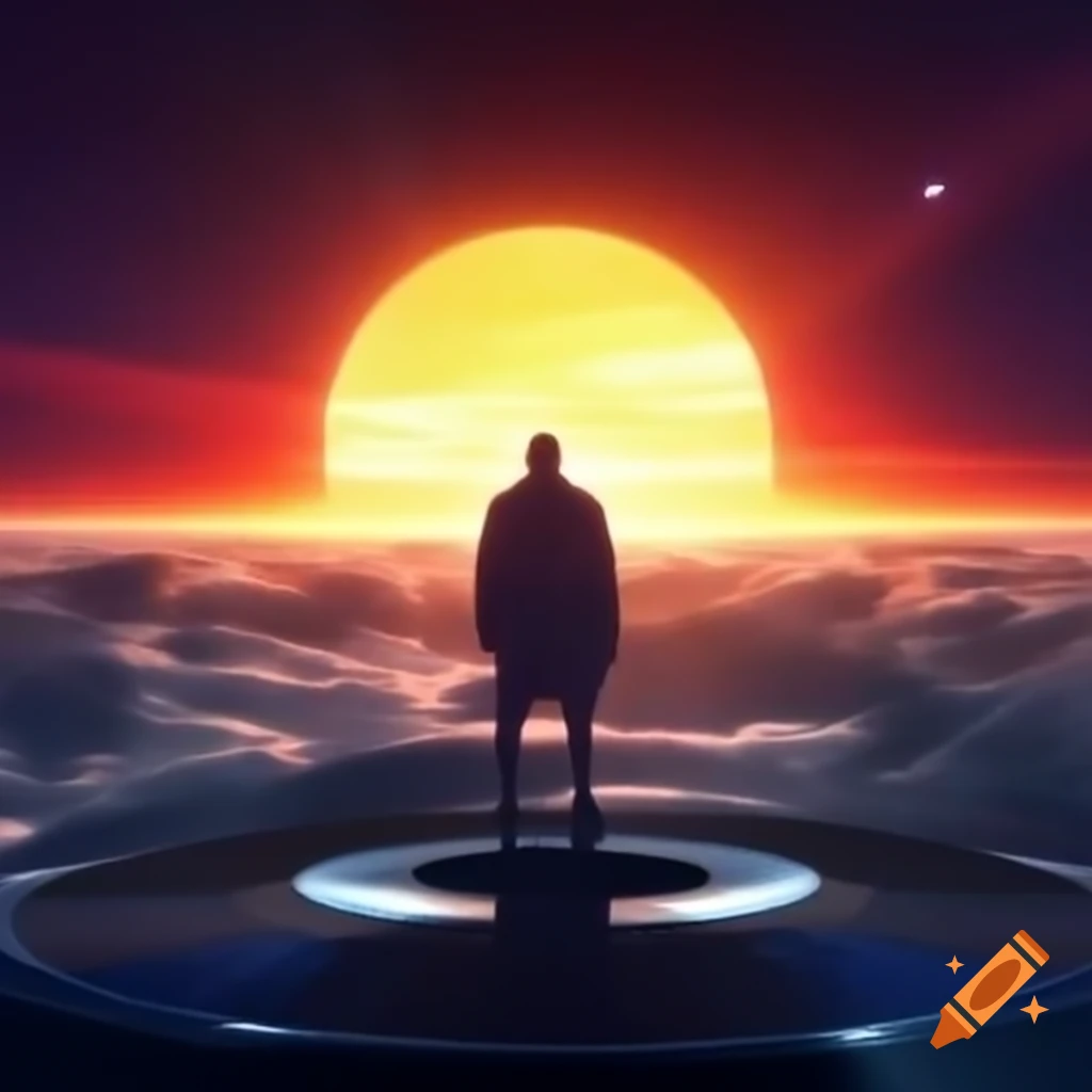 Beautiful star shining brightly in sky with record player, inspired by ...