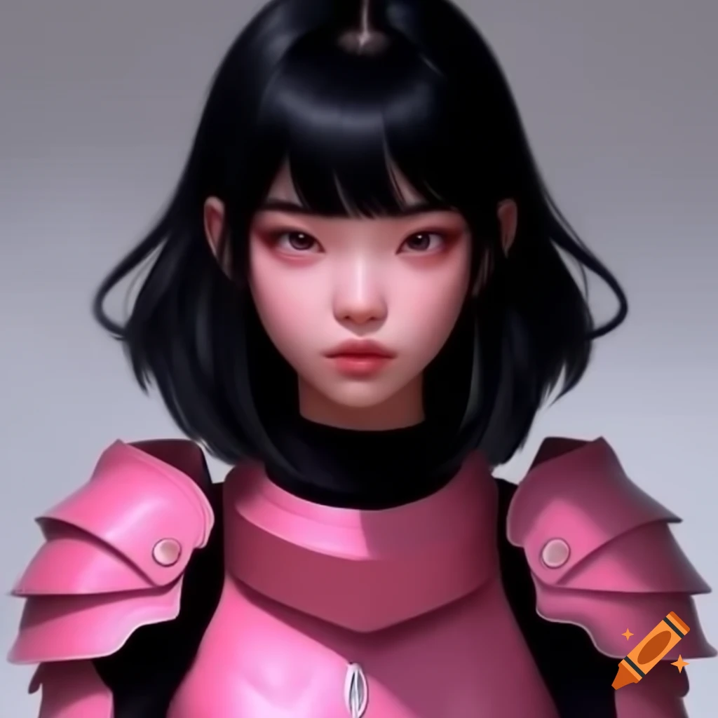 Character Ning in pink rose armor with black hair on Craiyon