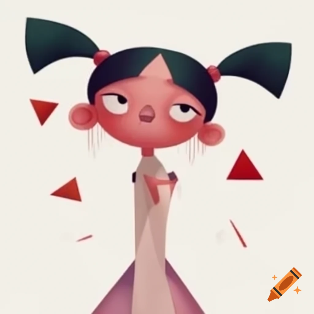 Detailed cartoon character with triangle head and body on Craiyon