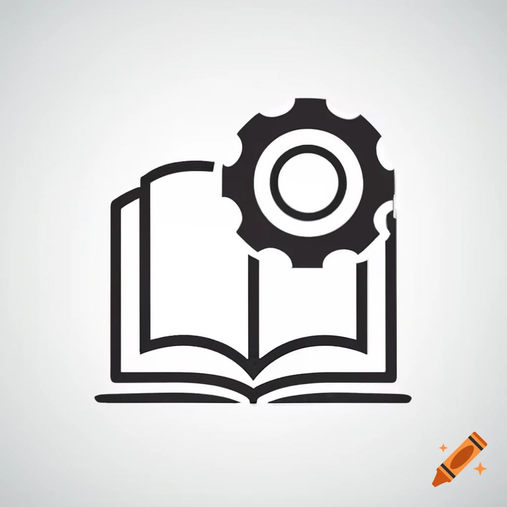 Vector logo of open book with gear for book publishing management on ...