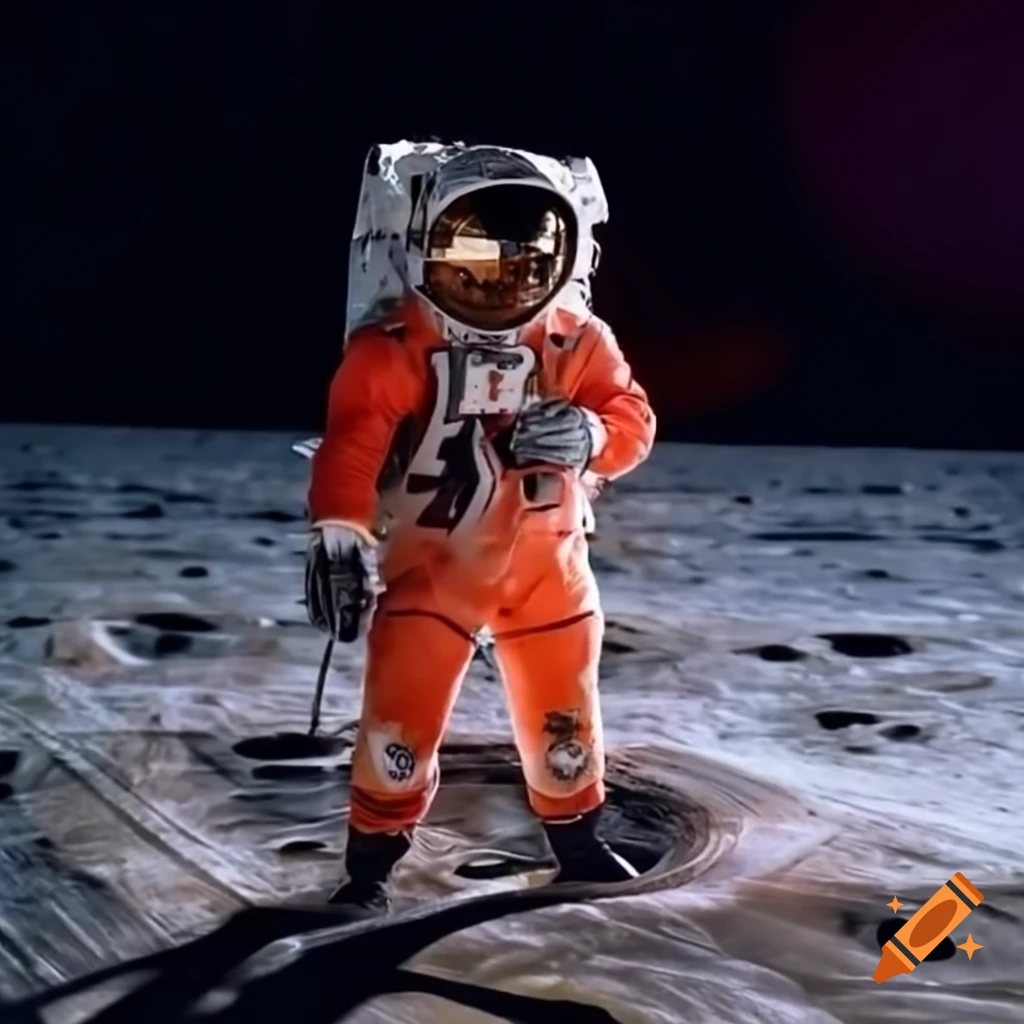 Russian astronaut in red space suit on the moon on Craiyon